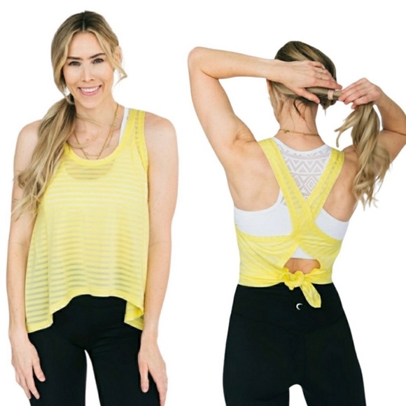 ZYIA | Tops | Zyia Active Yellow Nimbus Split Back Tank Mesh Striped ...
